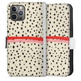 DeinDesign iPhone 12 Pro Handy Klapph&uuml;lle Handyh&uuml;lle aus Kunst Leder wei&szlig; Flip Case Stripes Points Kunst Sideflip mit Lasche