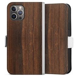 DeinDesign iPhone 12 Pro Handy Klapph&uuml;lle Handyh&uuml;lle aus Kunst Leder wei&szlig; Flip Case Wood Nut Tree Wooden Look Sideflip mit Lasche