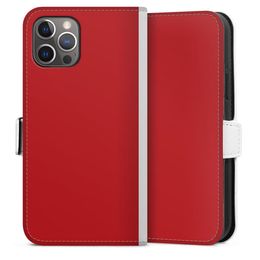 DeinDesign iPhone 12 Pro Handy Klapph&uuml;lle Handyh&uuml;lle aus Kunst Leder wei&szlig; Flip Case Red Unicoloured Colour Sideflip mit Lasche