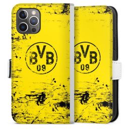 DeinDesign iPhone 12 Pro Handy Klapph&uuml;lle Handyh&uuml;lle aus Kunst Leder wei&szlig; Flip Case Bvb Official Licensed Product Borussia Dortmund Sideflip mit Lasche
