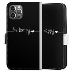 DeinDesign iPhone 12 Pro Handy Klapph&uuml;lle Handyh&uuml;lle aus Kunst Leder wei&szlig; Flip Case Happiness Statement Sayings Sideflip mit Lasche