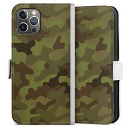 DeinDesign iPhone 12 Pro Handy Klapph&uuml;lle Handyh&uuml;lle aus Kunst Leder wei&szlig; Flip Case Camouflage Tarnmuster Army Sideflip mit Lasche