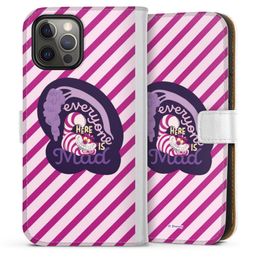 DeinDesign iPhone 12 Pro Max Handy Klapph&uuml;lle Handyh&uuml;lle aus Kunst Leder wei&szlig; Flip Case Disney Grinning Cat Alice In Wonderland Sideflip mit Lasche