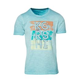Koroshi T-Shirt Herren Gr&ouml;&szlig;e S cyanblau / hellbraun / gelb / wei&szlig;