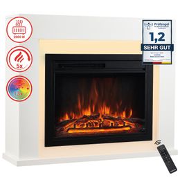 KAMINIO Elektrokamin MATTI - Elektrischer Standkamin mit Heizung, 3D-Flammeneffekt, LED-Ambientelicht, Fernbedienung - Wei&szlig;