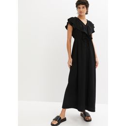 bonprix Maxikleid mit Volant, schwarz