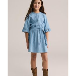 WE Fashion Kleid M&auml;dchen Gr&ouml;&szlig;e 98/104 rauchblau / wei&szlig;