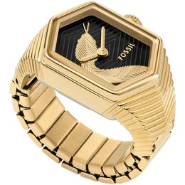 Uhrenring Fossil "WATCH RING", gold (gelbgoldfarben), Armbanduhren, Damen, Quarzuhr, Armbanduhr, Damenuhr, Edelstahlarmband, analog