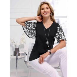 Kurzarmshirt Classic Basics "V-Shirt", Damen, Gr. 46, schwarz, 100% Baumwolle, &Auml;rmel:100% Polyester, bedruckt, gemustert, unifarben, V-Ausschnitt, Shirts