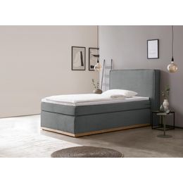 Boxspringbett Home Affaire "SHERWOOD Cord Hotelbett, Polsterbett Premiumbett Boxbett", grau (anthrazit), B:135cm L:212cm, 100% Polyester, Komplettbetten, Boxspringbett, Hochwertiger Cord,weiche Velours-Struktur, mit premium Topper