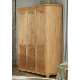 Kleiderschrank OTTO HOME "Rauna, mit Lamellen und Kassetten, klassischer Landhausstil, rustikal", beige (natur ge&ouml;lt), B:159cm H:195cm T:60cm, Massivholz, Schr&auml;nke, Kleiderschrank, massive Kiefer, Metallgriffe, mehrere Varianten, zeitloses Design