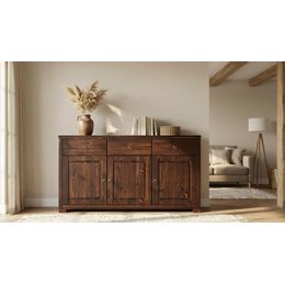 Sideboard Home Affaire "Gotland", braun (dunkelbraun), B:147cm H:89cm T:40cm, Sideboards, Sideboard, Kommode, Breite 147 cm, aus massiver Kiefer, FSC