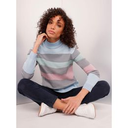 Jacquardpullover CREATION L PREMIUM "Baumwoll-Pullover", Damen, Gr. 40, blau (grau, bleu, gemustert), 100% Baumwolle, gemustert, mehrfarbig, Pullover