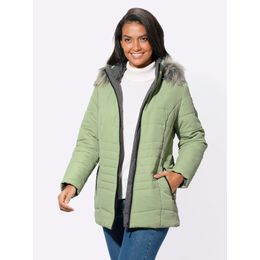 Langjacke Casual Looks, Damen, Gr. 40, gr&uuml;n (eucalyptus), 66% Polyamid, 34% Polyester, Fellimitat:100% Polyester, Kapuzenfutter:100% Polyester, unifarben, Jacken Langjacke