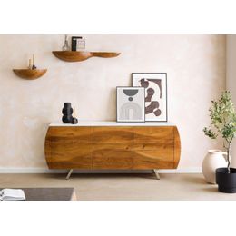 Sideboard Akazie 184x40x75 natur lackiert / Marmor wei&szlig; MONTREAL #128