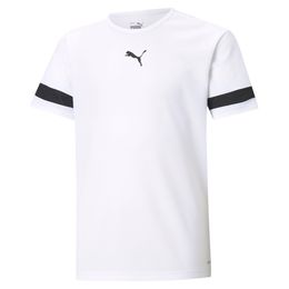 Trainingstop Puma "TEAMRISE JERSEY JR", M&auml;dchen, Gr. 140, schwarz-wei&szlig; (Puma wei&szlig;, Puma schwarz, Puma wei&szlig;), Netz, Obermaterial: 100% Polyester, unifarben, slim fit normal, Rundhals, Tops, Slim Fit Passform, sportlicher Stil, mit bunten Kontrasteins&auml;tzen