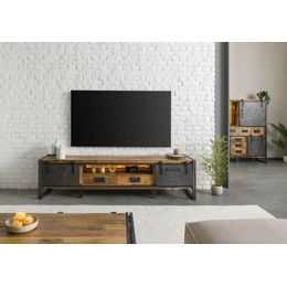TV-Board Mango / Altholz 220x45x55 natur / grau lackiert / Metall grau BLACKBURN LUX #412
