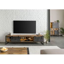 TV-Board Mango / Altholz 240x45x55 natur lackiert / Metall grau BLACKBURN LUX #556