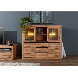 Highboard Wildeiche / Zerreiche 155x43x140 natur ge&ouml;lt MONTREUX #156