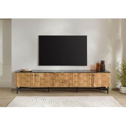 TV-Board Akazie 240x40x55 natur lackiert / Marmor schwarz LONDON #107