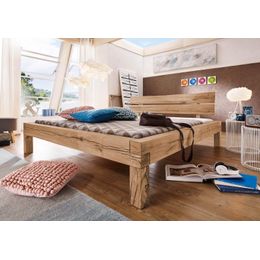 Balkenbett Wildeiche 180x200 bianco ge&ouml;lt JANGALI #212