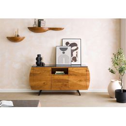 Sideboard Akazie 154x40x75 natur lackiert / Marmor schwarz MONTREAL #125