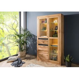 Vitrine Wild-/ Zerreiche 110x42x200 Eiche natur ge&ouml;lt MONTREUX #118