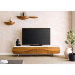 TV-Board Akazie 204x40x45 natur lackiert / Marmor wei&szlig; MONTREAL #124