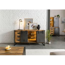 Sideboard Mango / Altholz 180x45x90 natur / grau lackiert / Metall grau BLACKBURN LUX #552