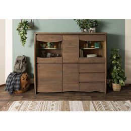 Highboard Mango 166x48x145 braun ge&ouml;lt / sandgestrahlt PURE MANGO #100