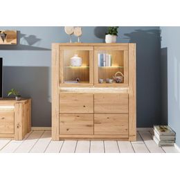 Highboard Wildeiche 123x40x142 beige ge&ouml;lt KENT #204