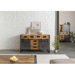 Sideboard Mango 150x45x90 natur lackiert / Metall grau BLACKBURN #310