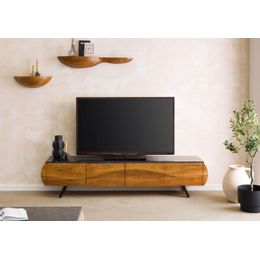 TV-Board Akazie 204x40x45 natur lackiert / Marmor schwarz MONTREAL #123