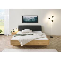 Bett mit Nachttisch links Fichte 200x200x85 natur gebeizt / ge&ouml;lt, Kopfteil anthrazit FICHTELBERG #56