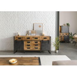 Sideboard Mango 195x45x90 natur lackiert / Metall grau BLACKBURN #309