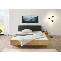 Bett mit Nachttisch Fichte 160x200x85 natur gebeizt / ge&ouml;lt, Kopfteil anthrazit FICHTELBERG #42