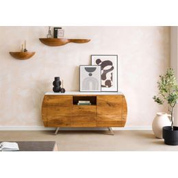 Sideboard Akazie 154x40x75 natur lackiert / Marmor wei&szlig; MONTREAL #126
