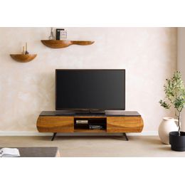 TV-Board Akazie 184x40x45 natur lackiert / Marmor schwarz MONTREAL #121