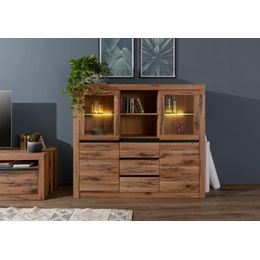 Highboard Wildeiche / Zerreiche 155x43x140 braun ge&ouml;lt MONTREUX #356