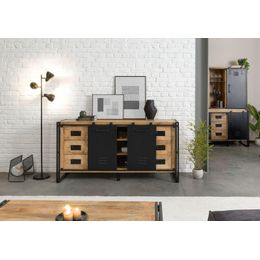 Sideboard Mango 180x45x90 natur klar lackiert / Metall schwarz BLACKBURN #551