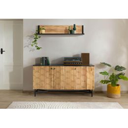 Sideboard Akazie 150x40x76 natur lackiert / Marmor schwarz LONDON #100