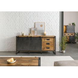 Sideboard Mango 195x45x90 natur lackiert / Metall grau BLACKBURN #307