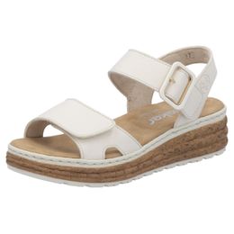 Plateausandale Rieker, Damen, Gr. 39, beige (creme), Lederimitat, unifarben, Schuhe, Sandalette, Sommerschuh, Keilsandale mit praktischen Klettverschl&uuml;ssen