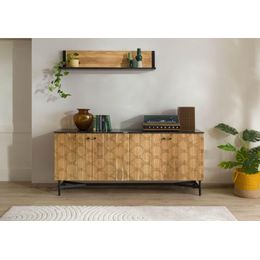 Sideboard Akazie 180x40x76 natur lackiert / Marmor schwarz LONDON #101
