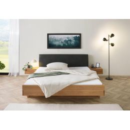 Bett mit Nachttischen Eiche 200x200x85 natur ge&ouml;lt, Kopfteil anthrazit FICHTELBERG #36