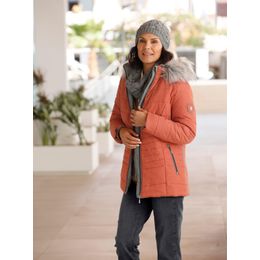 Langjacke Casual Looks, Damen, Gr. 38, rot (rostrot), 66% Polyamid, 34% Polyester, Fellimitat:100% Polyester, Kapuzenfutter:100% Polyester, unifarben, Jacken Langjacke