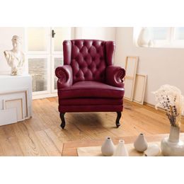 Ohrensessel Echtleder 88x81x105 rot CHESTERFIELD #401
