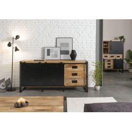Sideboard Mango 195x45x90 natur klar lackiert / Metall schwarz BLACKBURN #107