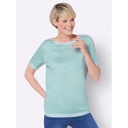 Kurzarmpullover Classic Basics "U-Boot-Pullover", Damen, Gr. 54, gr&uuml;n (mint), 100% Polyacryl, gemustert, gestreift, Pullover