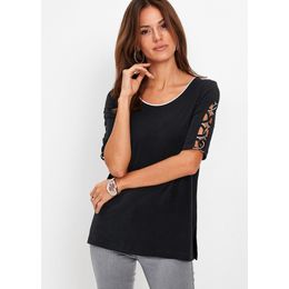 bonprix Shirt, schwarz, Gr.52/54 (XXL), Modisches Shirt mit &Auml;rmeldetails